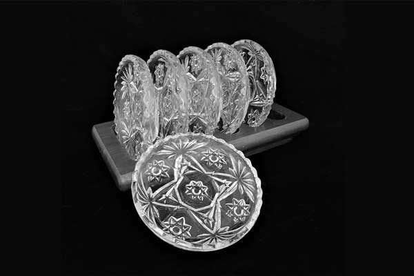 Coaster Set with Wooden Caddy - Early American Prescut (EAPC) Glassware ...